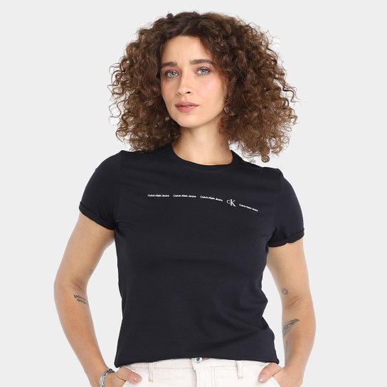 Camiseta Calvin Klein Logo Feminina - Preto | Netshoes