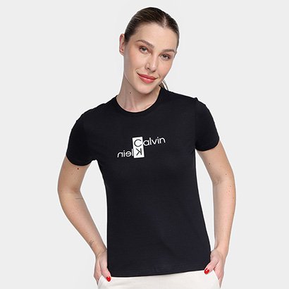 Camiseta Calvin Klein Logo Reverso Feminina - Preto | Netshoes