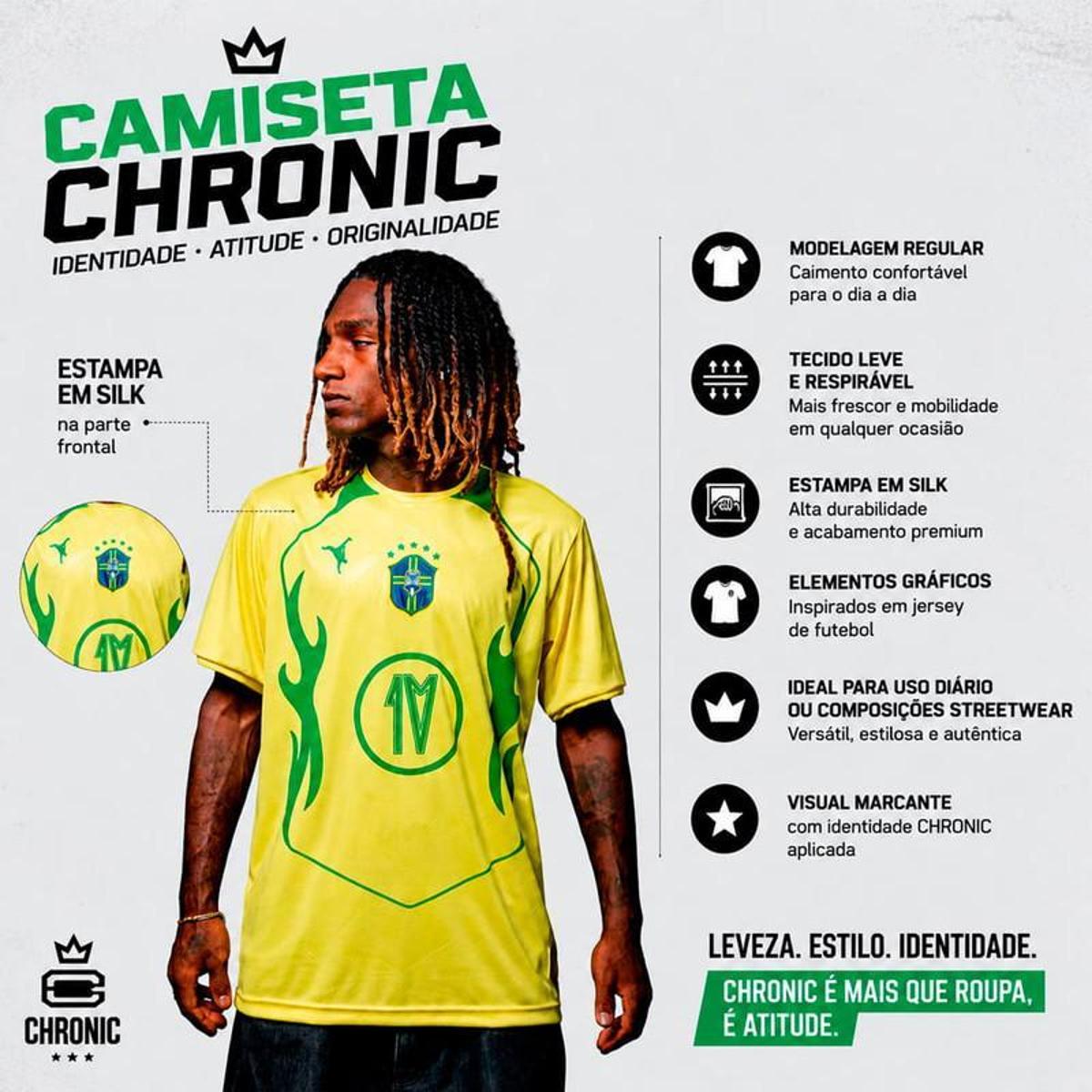 Camiseta Chronic Brasil Copa Amarela Branca Azul Verde - Verde | Netshoes