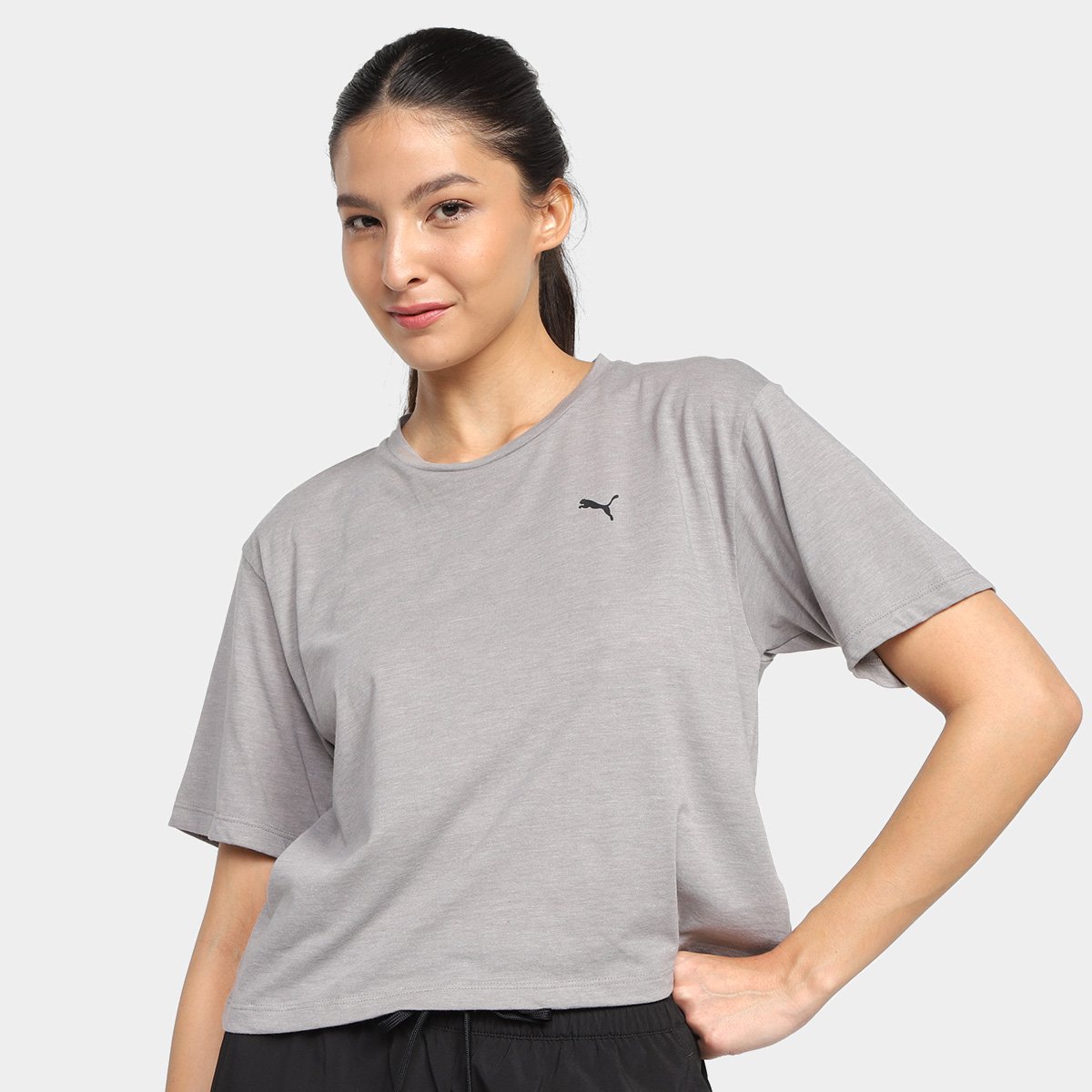 Camiseta Cropped Puma Performance Heather Feminina - Cinza | Netshoes