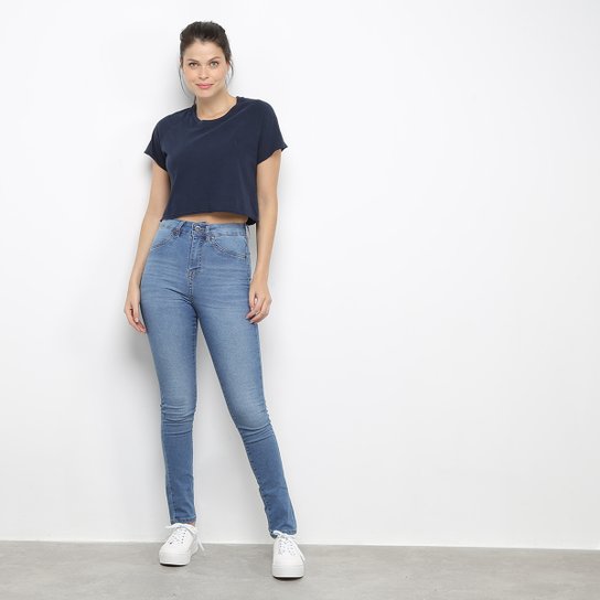 Camiseta Cropped Volcom Solid Stone Feminina - Marinho | Netshoes