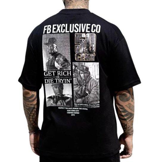 Camiseta FB Over 50 cent Masculina - Preto | Netshoes