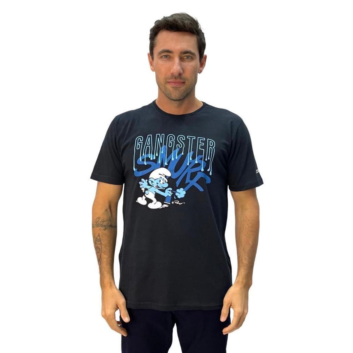 Camiseta Gangster Smurfs Manga Curta - Preto | Netshoes