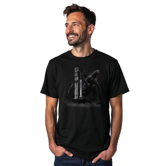 Camiseta Godzilla And SpaceX Starship 100% Algodão Camisa Preto - Preto ...