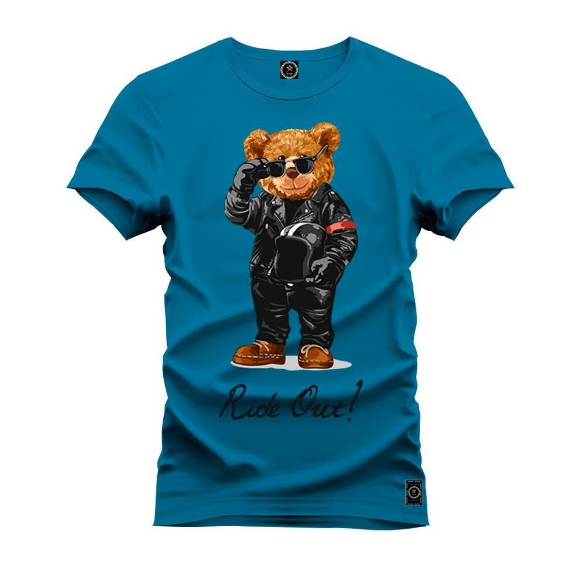 Camiseta Grande Plus Size Premium Urso Estiloso - Azul | Netshoes