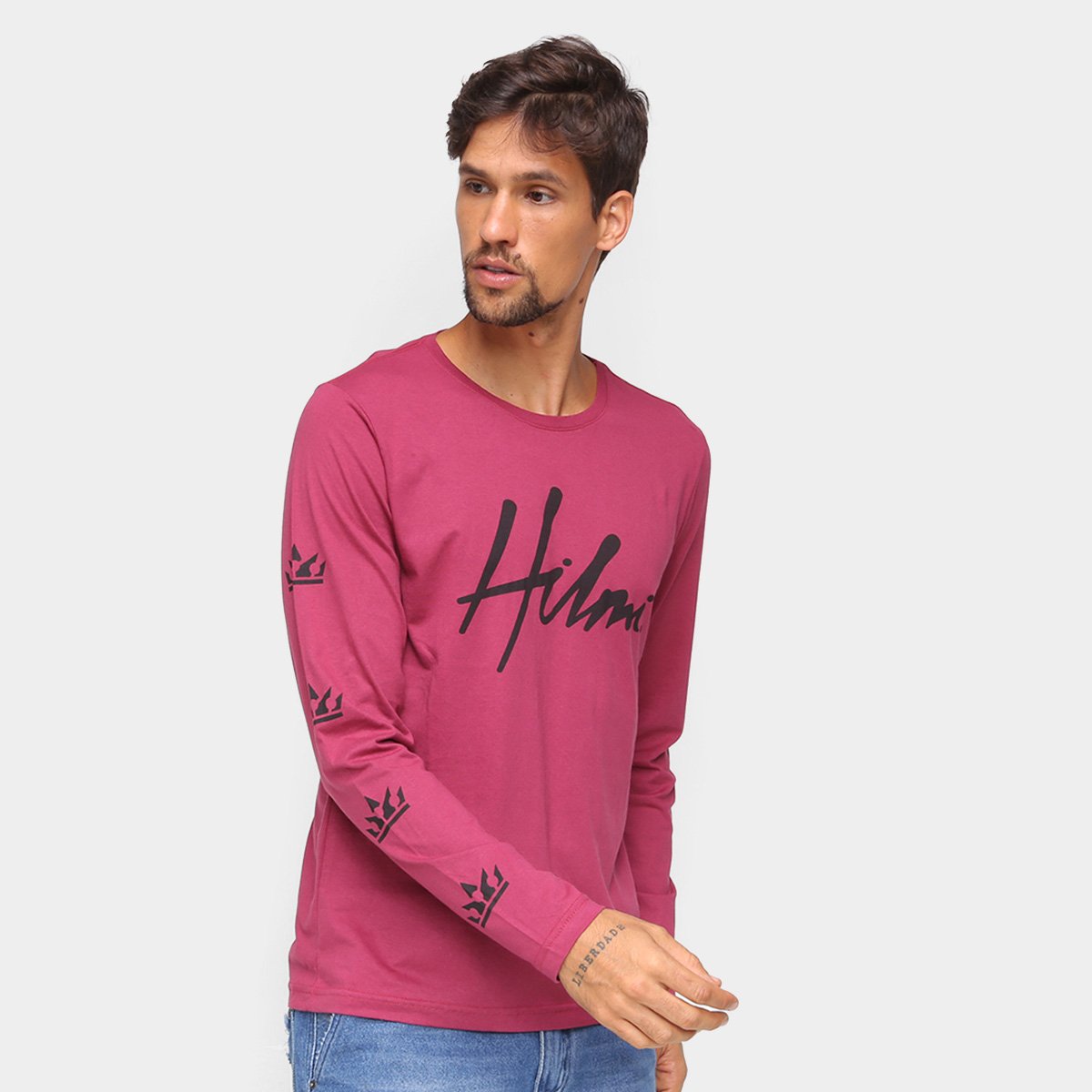 Camiseta Hilmi Manga Longa Logo Masculina - Vinho | Netshoes