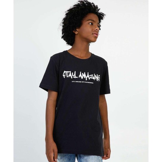 Camiseta Juvenil Estampa Frase MR Tam 10 a 16-99415 - Preto | Netshoes