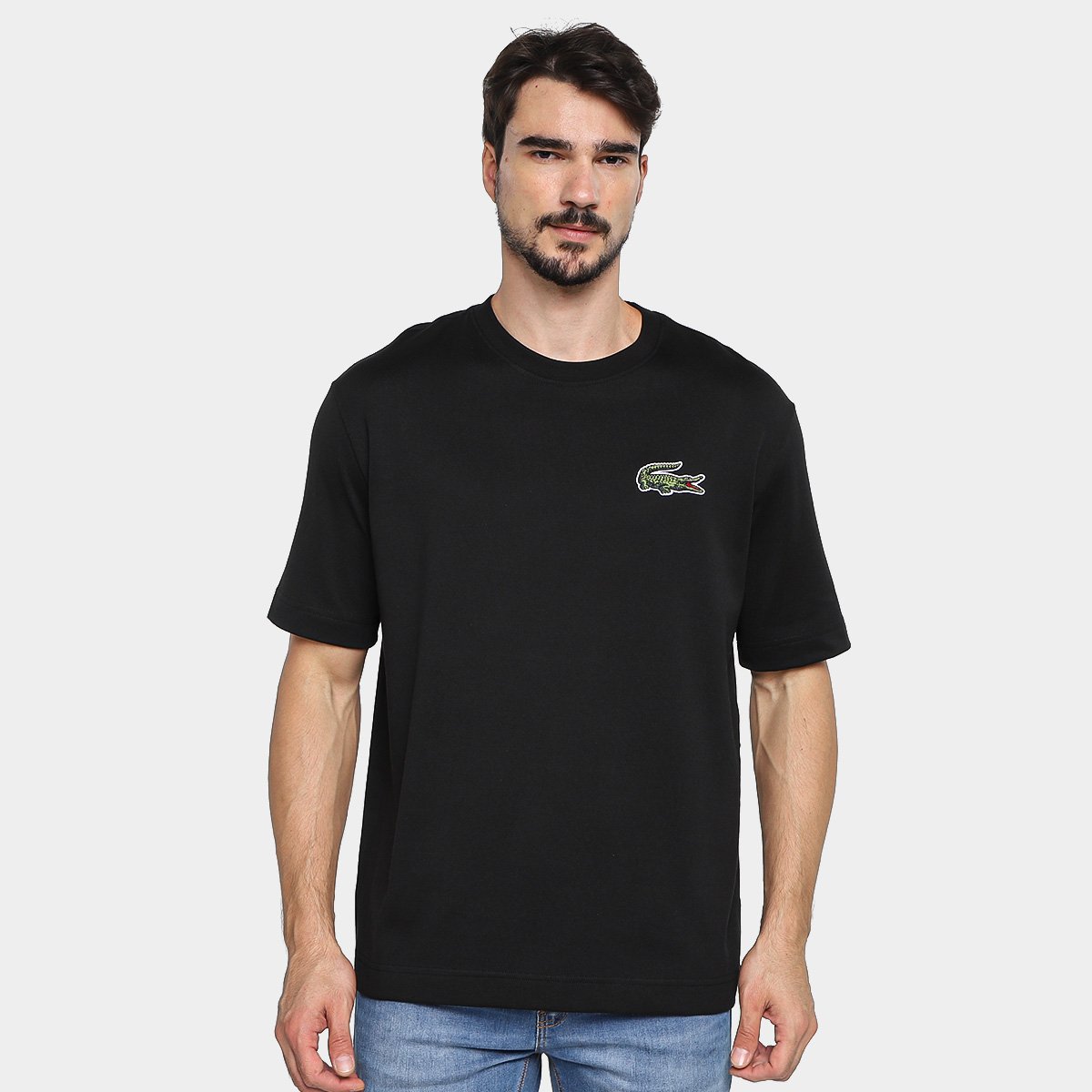 Camiseta Lacoste Oversized Bordado Masculina - Preto | Netshoes