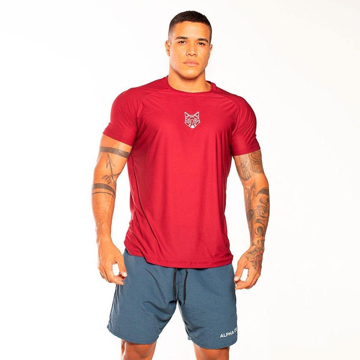 Camiseta Masculina Dry Esportiva Lobo Vinho Alpha Co - Vinho | Netshoes