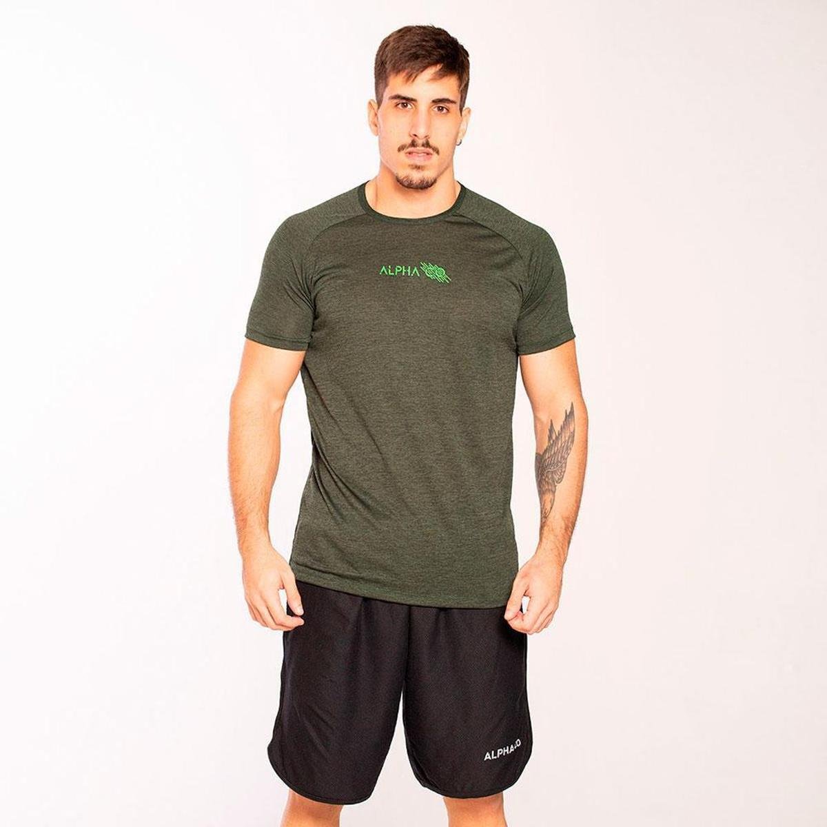 Camiseta Masculina Dry Fit Esportiva Academia Slash Verde Alpha Co ...