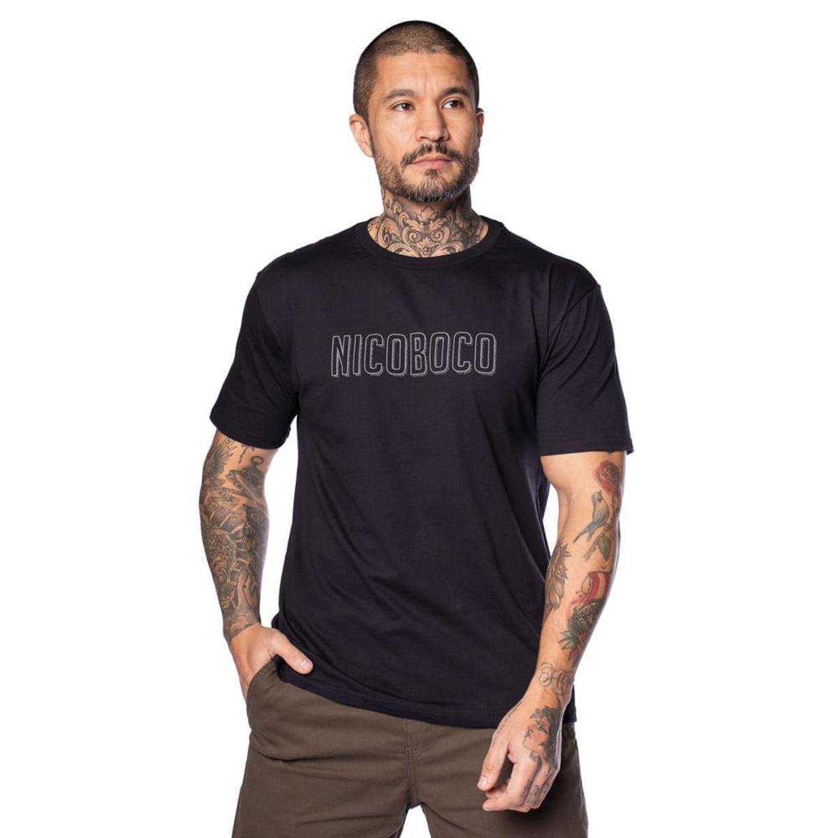 Camiseta Masculina Nico Boco Básica Logo Preta - Preto | Netshoes