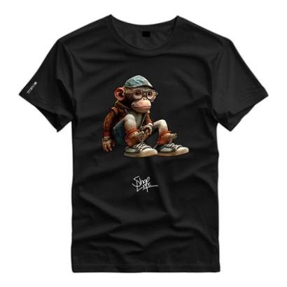 Camiseta Personalizada Macaco Nerd Óculos Old Monkey Style - Preto ...