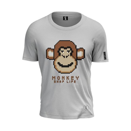 Camiseta Pixel Art Monkey Shap Life 100% Algodão - Cinza | Netshoes