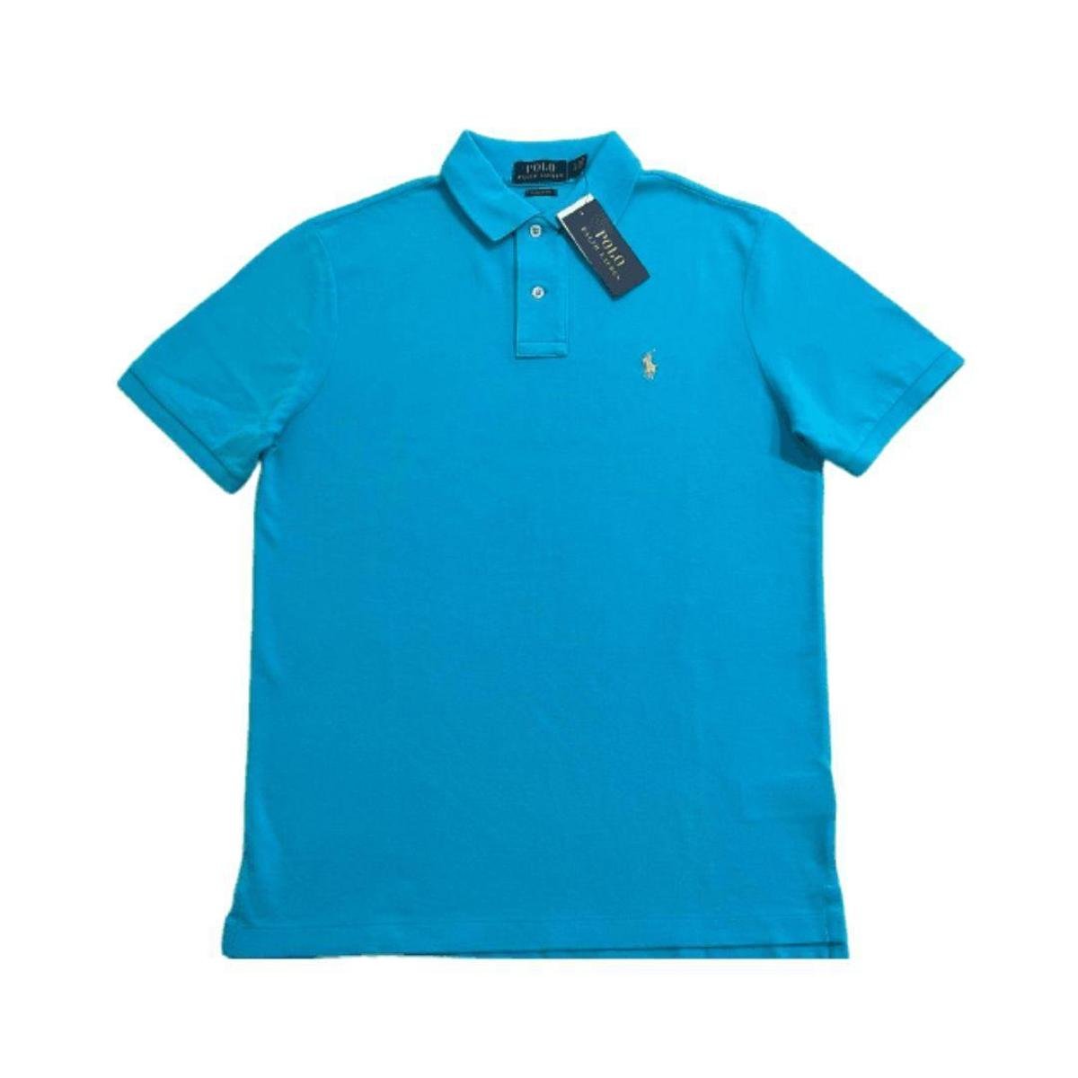 Camiseta Polo Ralph Lauren Custom Fit Azul Turquesa Masculina - Azul ...