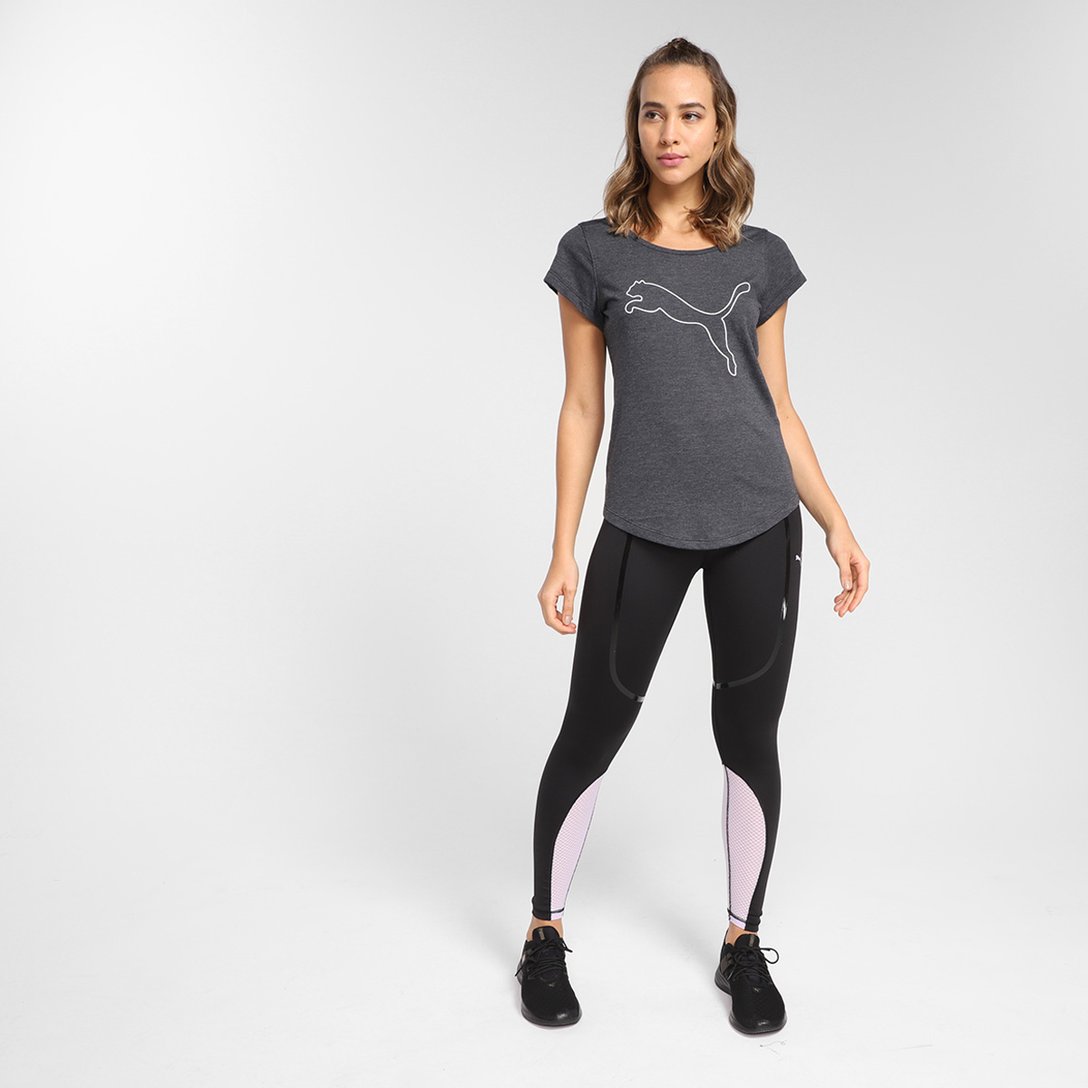 Camiseta Puma Performance Heather Cat Feminina - Grafite | Netshoes