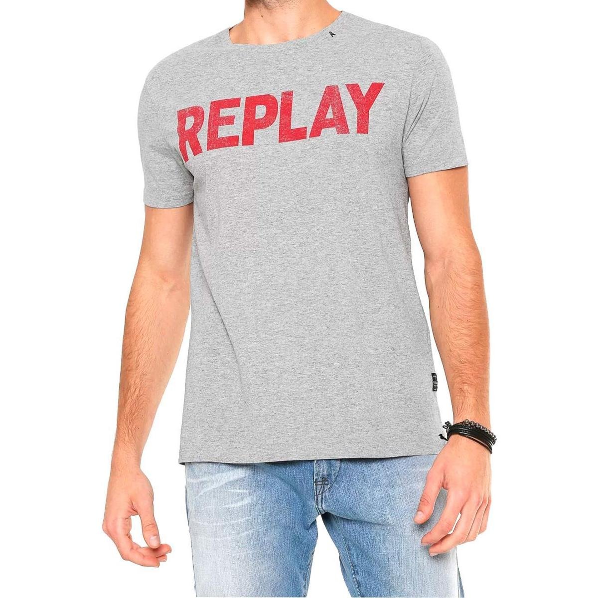 Camiseta Replay Masculina Stamp Silk Red Logo Cinza Mescla - Cinza ...