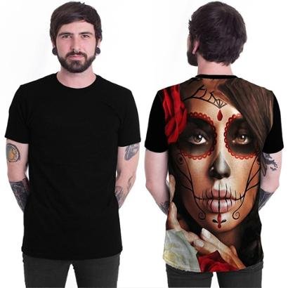 Camiseta Stompy Sad Catrina Tattoo Tatuagem Costas - P - Preto | Netshoes