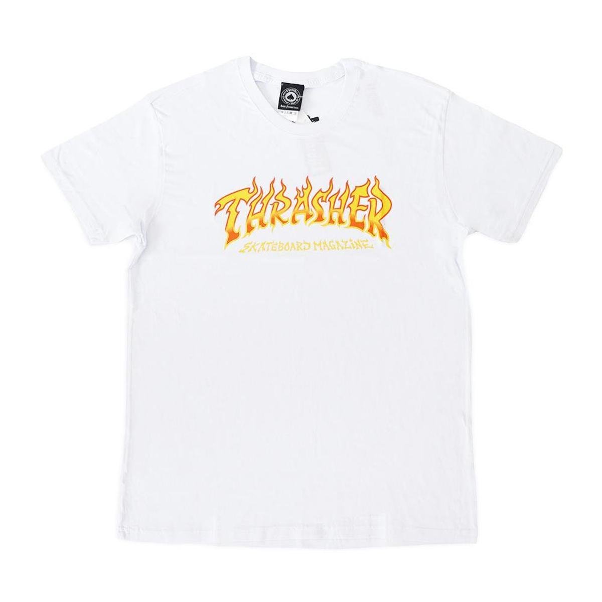 Camiseta Thrasher Magazine Fire Logo - Branco - Branco | Netshoes
