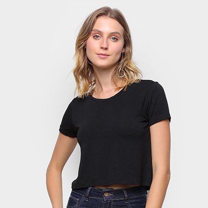 Camiseta Volare Cropped Básica Feminina - Preto | Netshoes