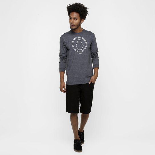 Camiseta Volcom Pin Line Stone M/L - Chumbo | Netshoes