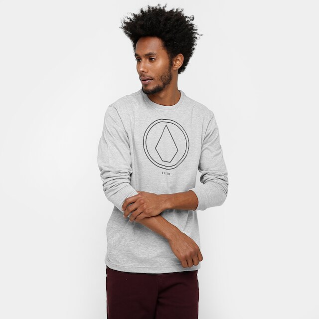 Camiseta Volcom Pin Line Stone M/L - Cinza | Netshoes