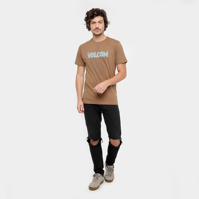 Camiseta Volcom Silk Slim Hesh Masculina - Marrom Claro | Netshoes