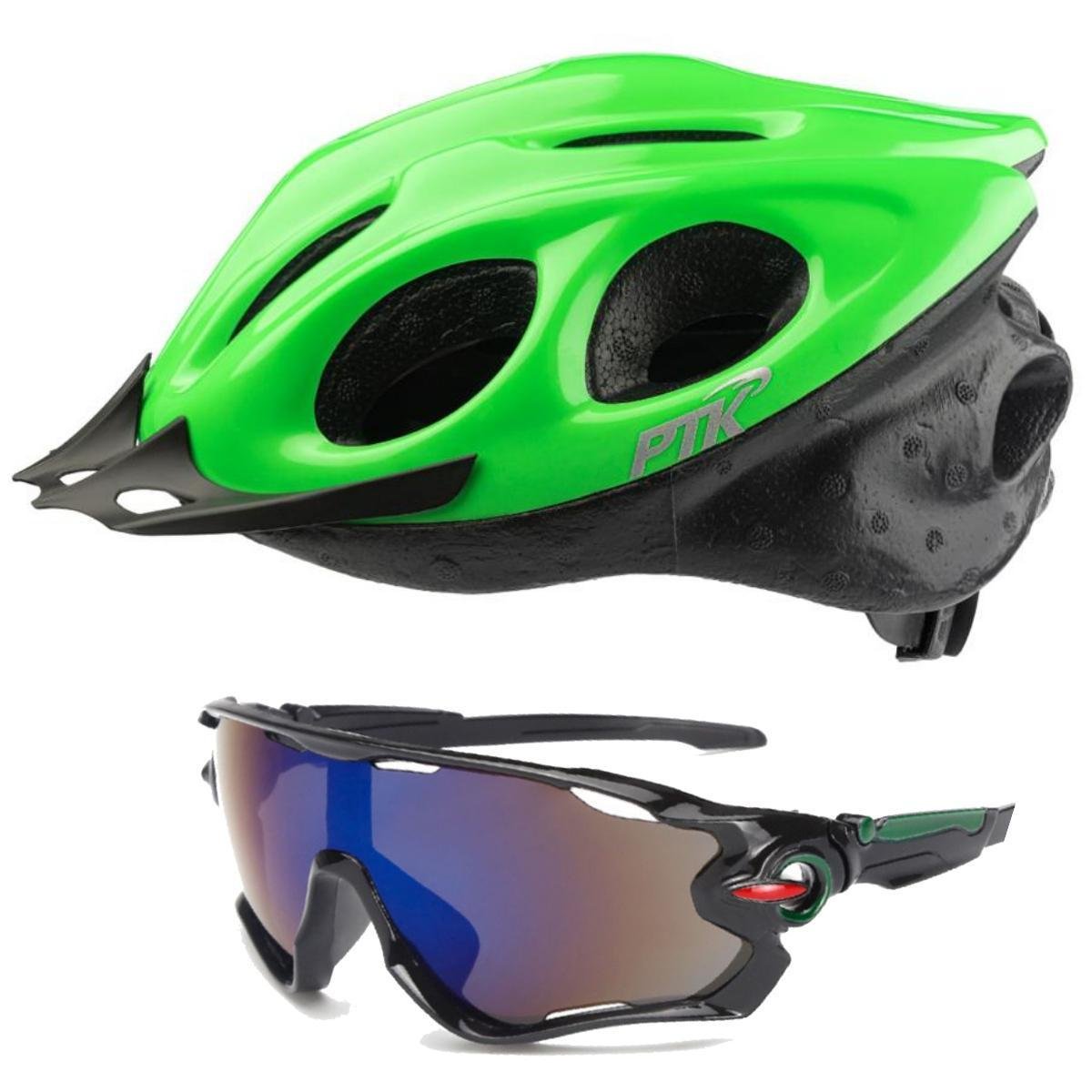 Capacete Ciclismo Flash Ptk Óculos Bike Mtb Speed Verde - N/A | Netshoes