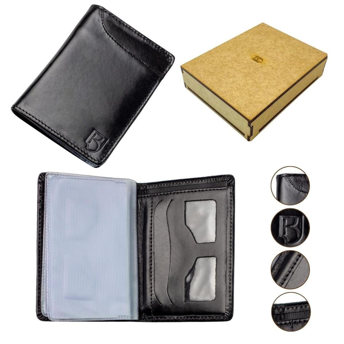 Carteira de Couro com Porta Documentos Praticidade Diária - Preto ...