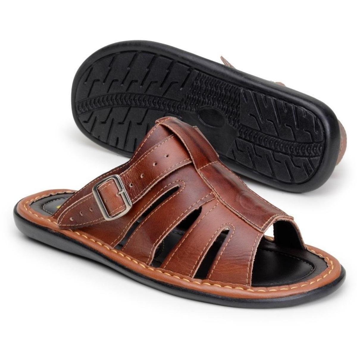 Chinelo de Couro Masculino Conforto Ortopédico de Enfiar o Pé Super ...