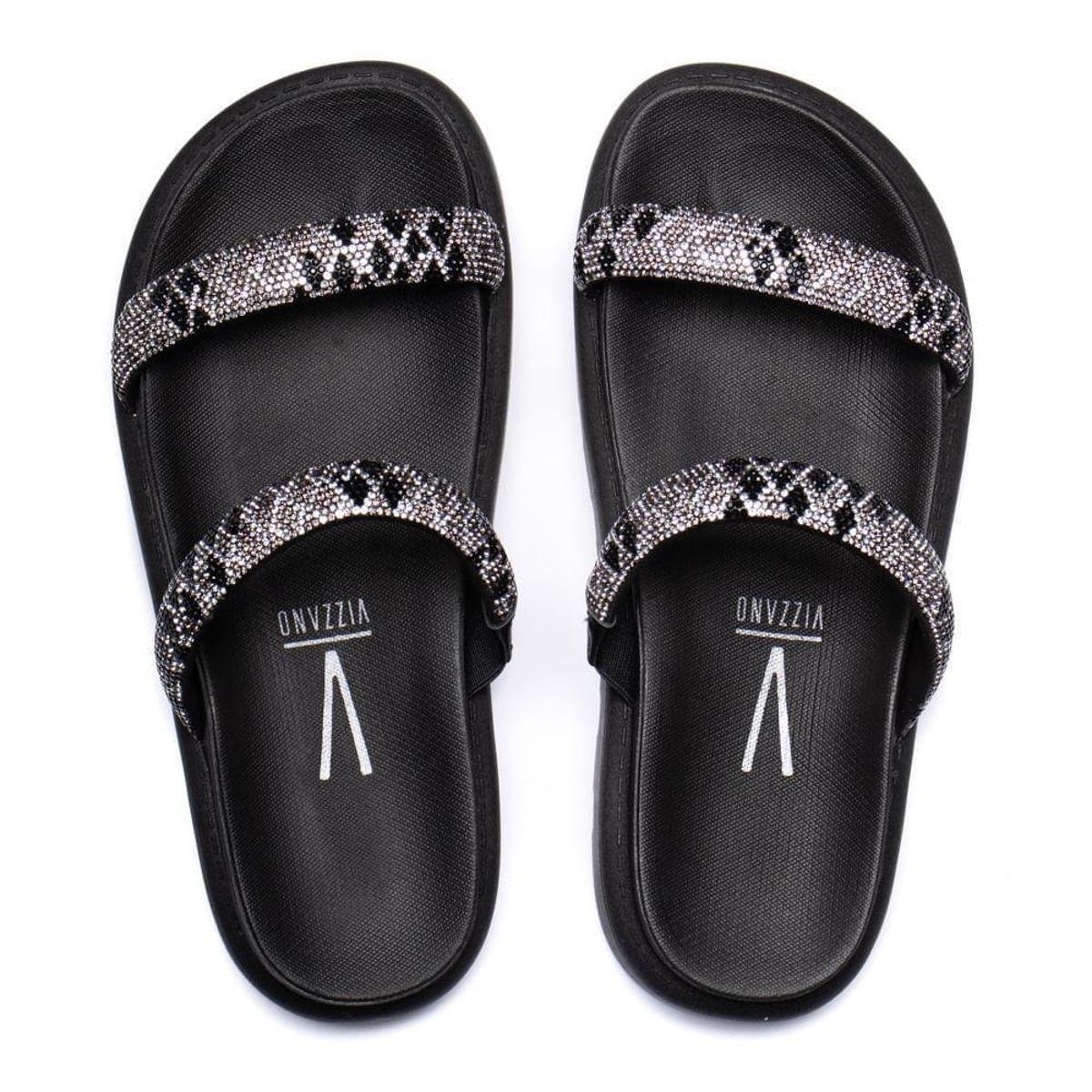 Chinelo Flat Vizzano 2 Tiras Cristal - Preto | Netshoes