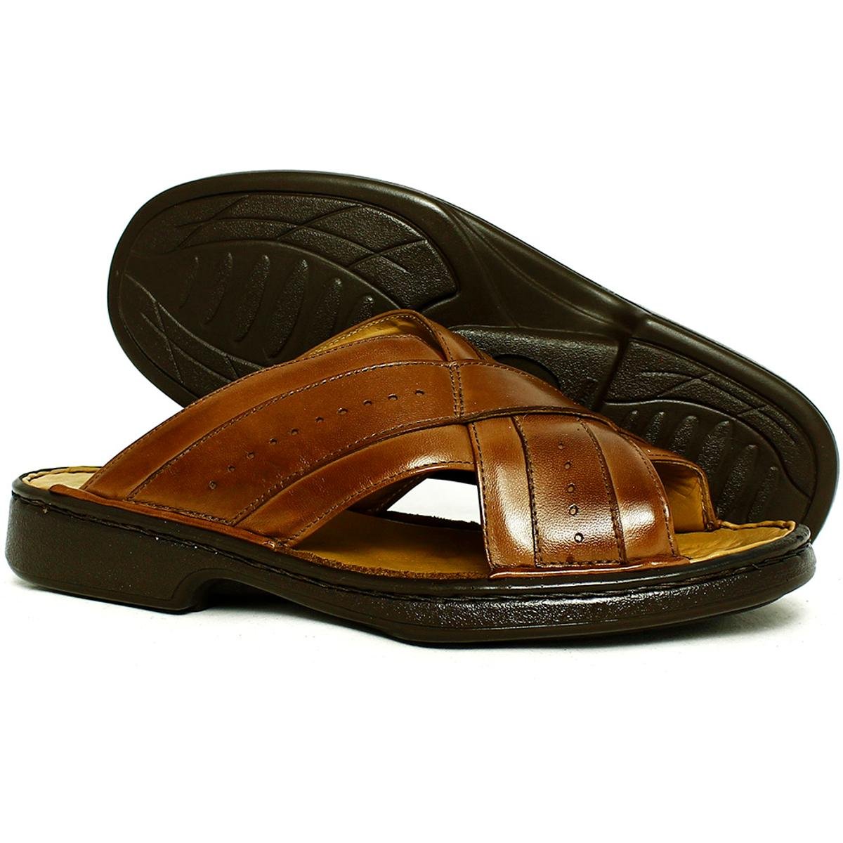 Chinelo Masculino 3005 Couro Pelica - Caramelo | Netshoes