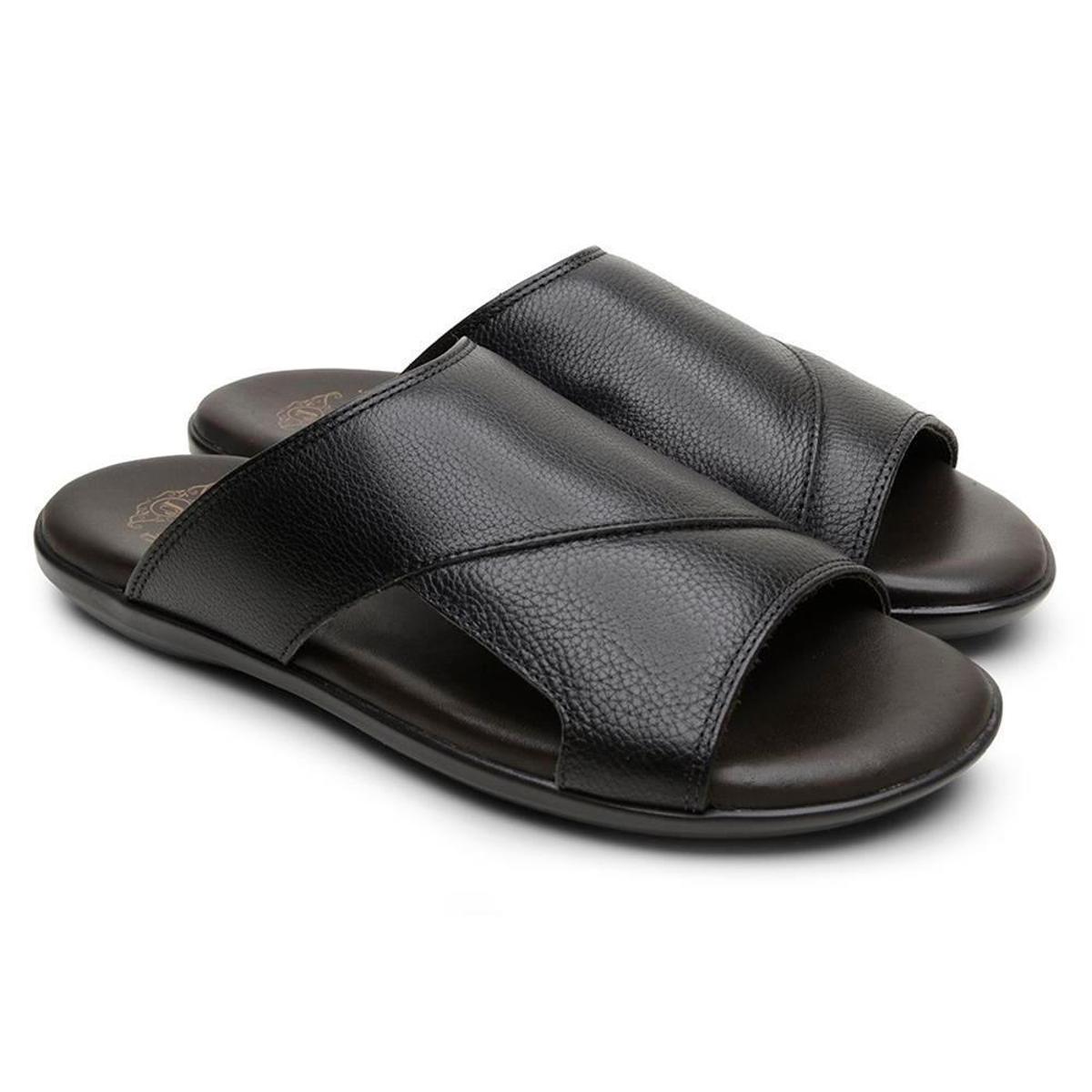 Chinelo Slide Masculino Couro Sola Antiderrapante Casual - Preto | Netshoes