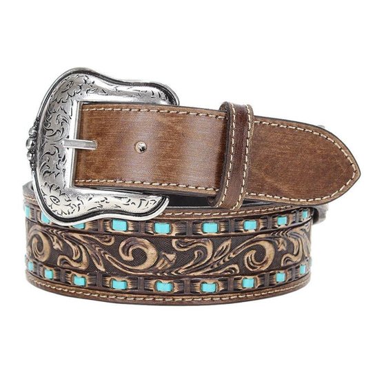 Cinto de Cowboy Couro Bordado Marrom Pyramid Coun - Marrom | Netshoes