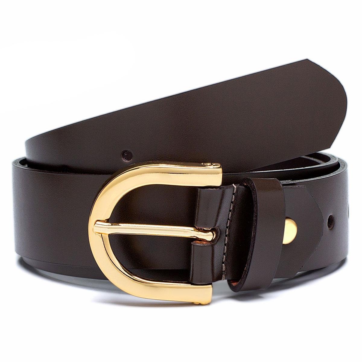 Cinto Em Couro Feminino Café De 3,5cm Com Linda Fivela Dourada - Café ...