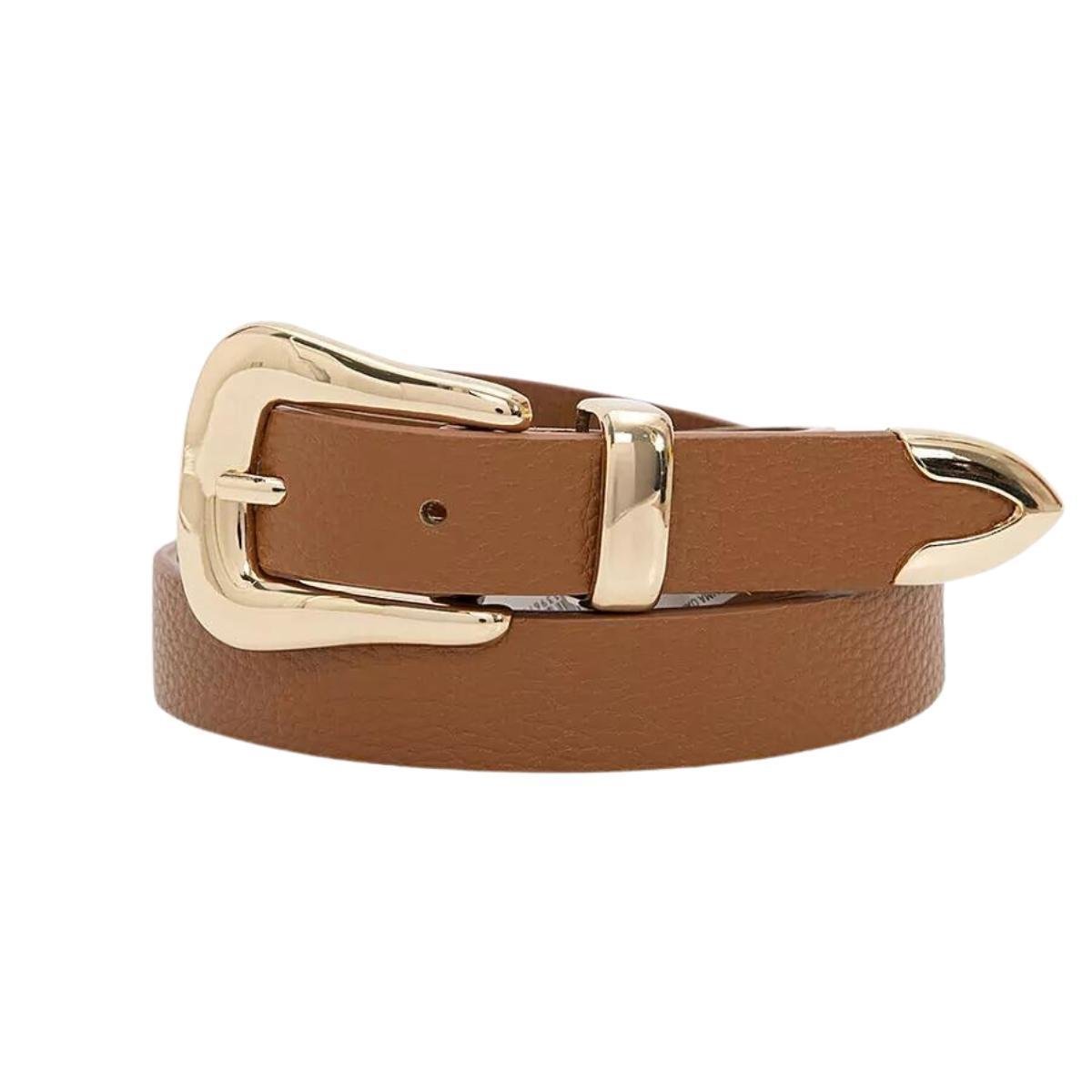 Cinto Fino Fivela Dourada Brenda - Caramelo | Netshoes