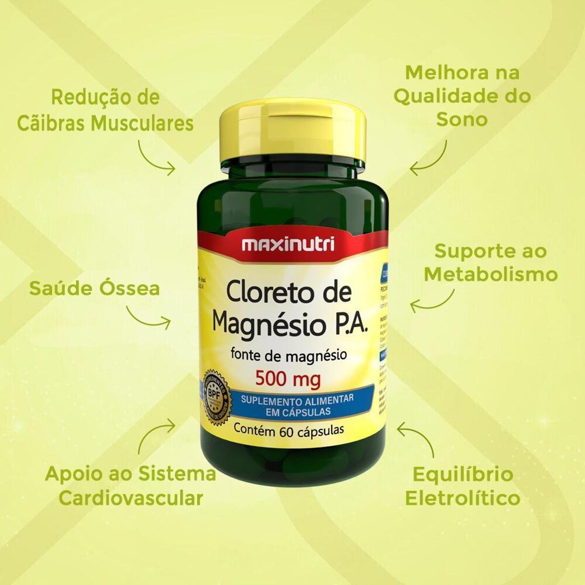 Cloreto de Magnésio P A 500mg com 60 Cápsulas Maxinutri - Incolor | Netshoes