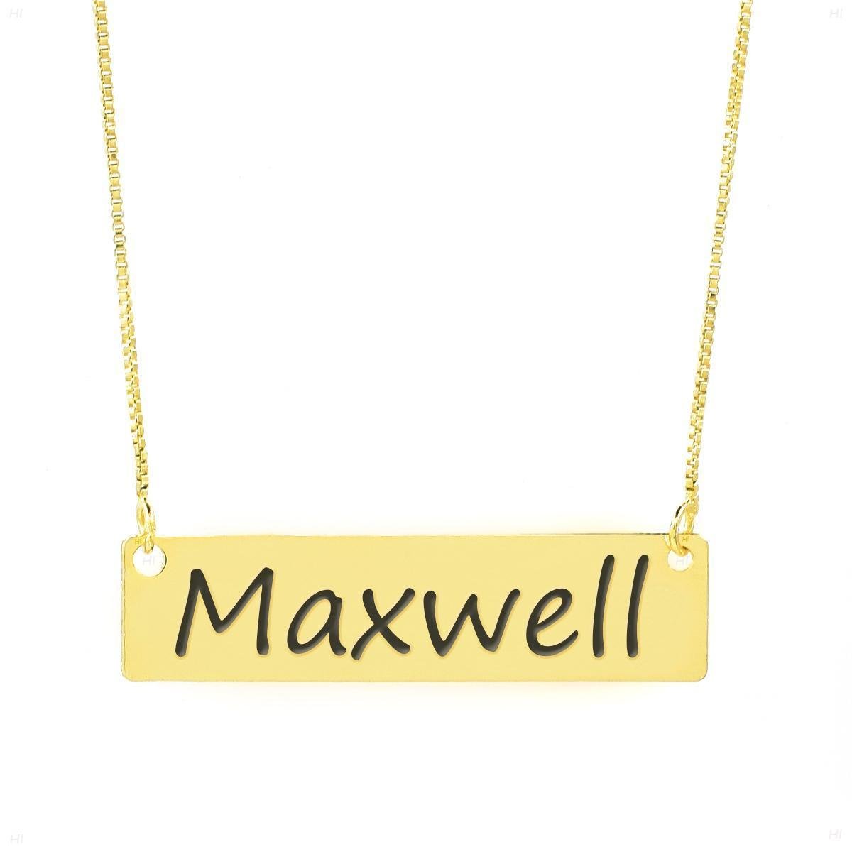 Colar Nome Personalizado Chapinha Gravação Maxwell Banhado Ouro 18K ...