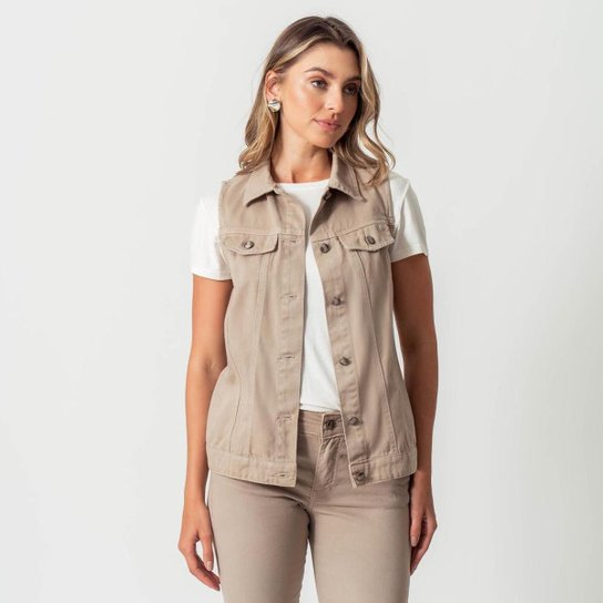 Colete Jeans Color Bolsos e Gola Caqui Kraft | Netshoes