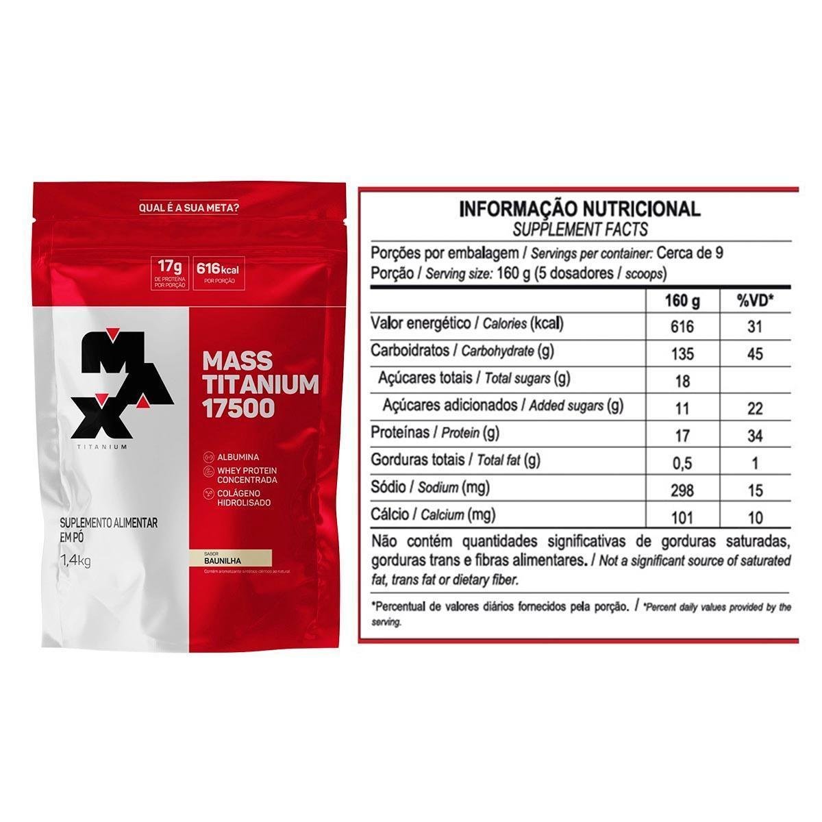 Combo Hipercalórico Mass 17500 Refil 1,4kg e Creatina Monohidratada ...