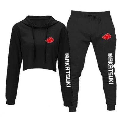 Conjunto Cropped Moletom e Calça Akatsuki Naruto Feminino - Preto ...
