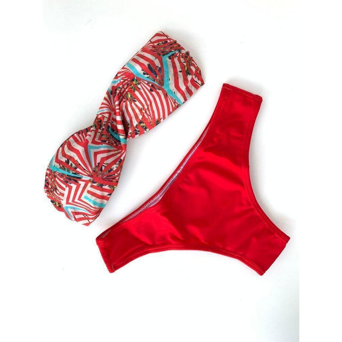 Conjunto Delicadas Biquini Top Sem Alça Estampado Feminino - Vermelho ...
