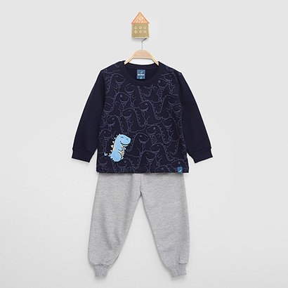 Conjunto Infantil Longo Rei Rex Blusa e Calça Moletom Dino Menino ...