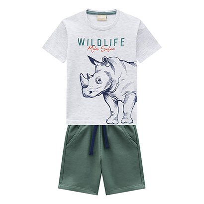 Conjunto Infantil Milon Camiseta E Bermuda Wild Life Masculino - Mescla ...