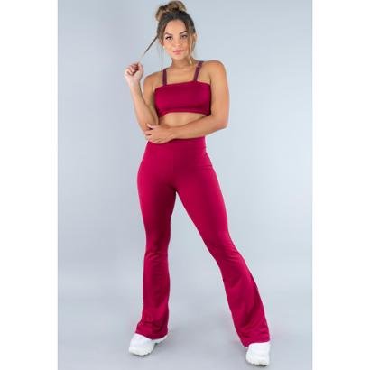 Conjunto MVB Modas Calça Flare e Top Faixa com Alça Feminina - Vinho ...