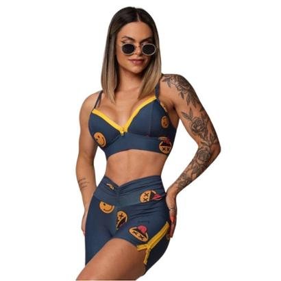 Conjunto Short Hype Empina Bumbum + Top Happy Moving - Azul | Netshoes