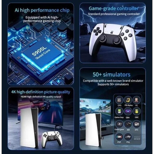 Console Blulory Game Stick RS5 4K 3D Process A7 2.4 GHz 128GB 40mil ...