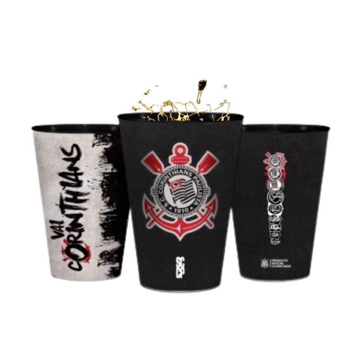 Copo Plástico Preto Grande Bebidas Festa Vai Corinthians Emblemas 600ml ...