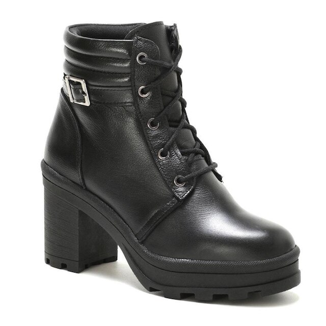 Coturno Feminino de Couro Salto Tratorado 025 Estilo - Preto | Netshoes