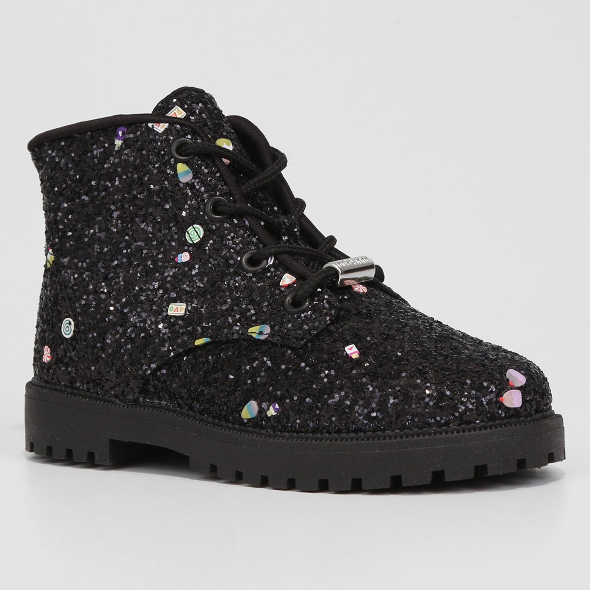 Coturno Infantil Molekinha Tratorada Glitter Menina - Preto | Netshoes