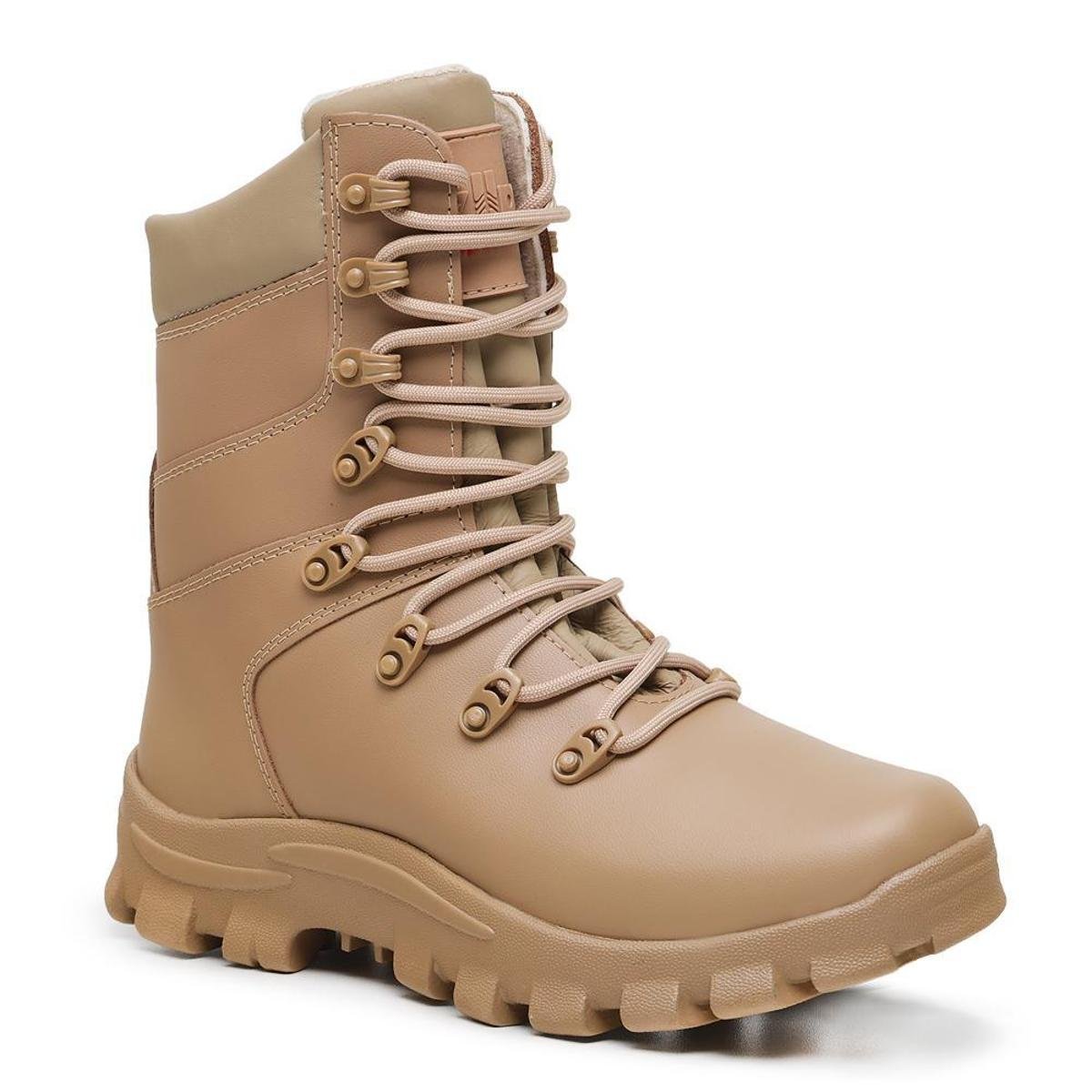 Coturno Militar Impermeável Masculino Couro Liso Tratorado - Bege | Netshoes